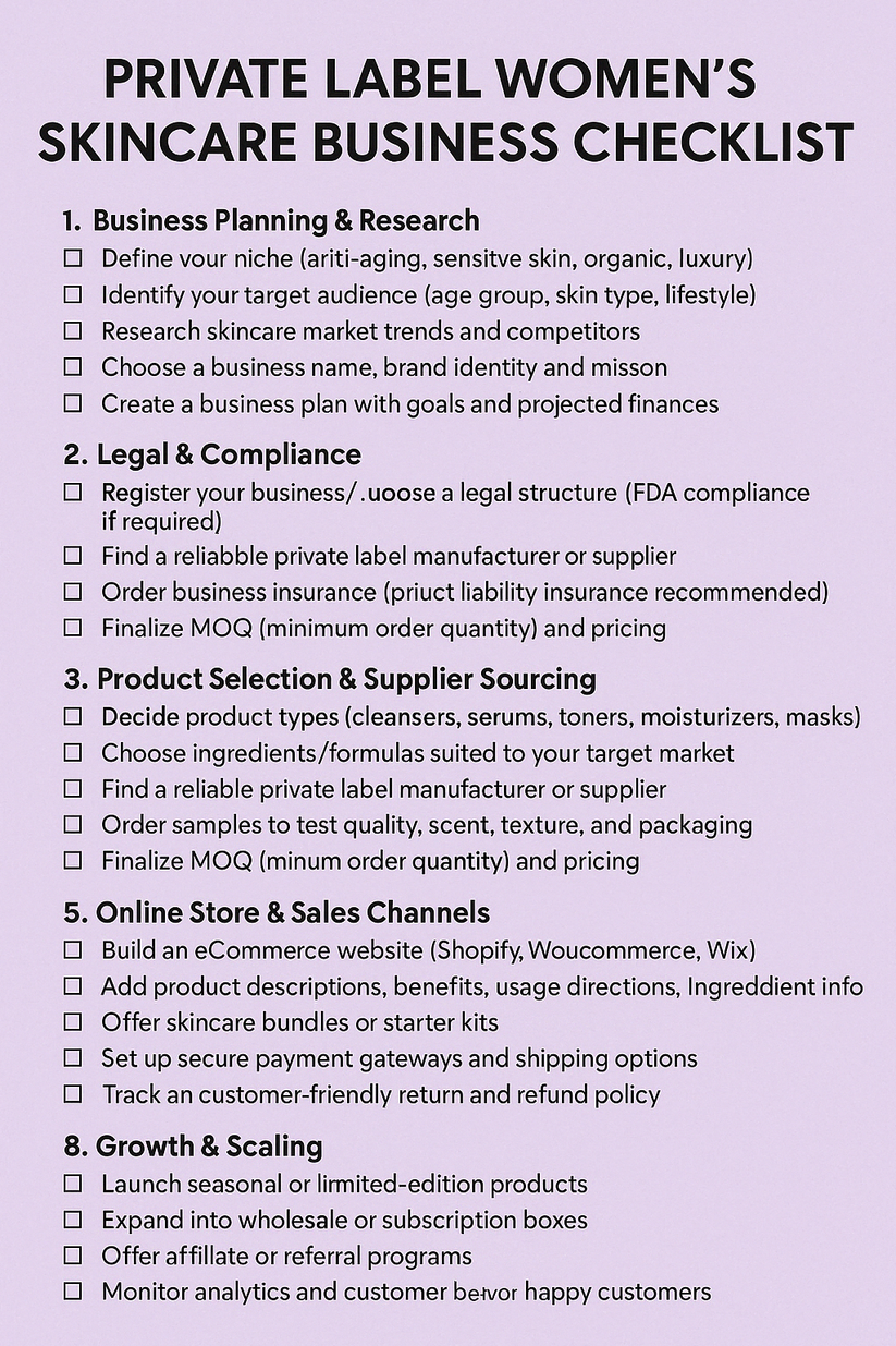 Private Label Women's Skincare Business Checklist – Free PDF Startup G ...